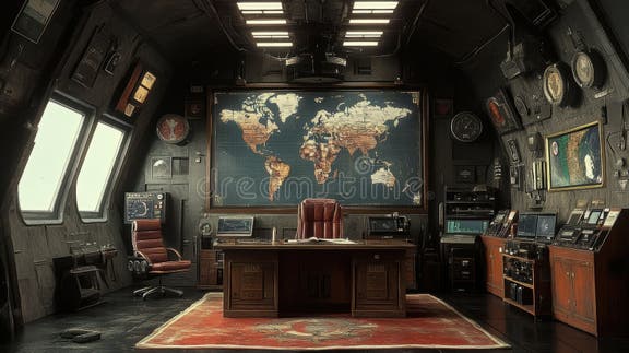 Underground Nuclear Bunker Command Center with World Map Stock Photo ...