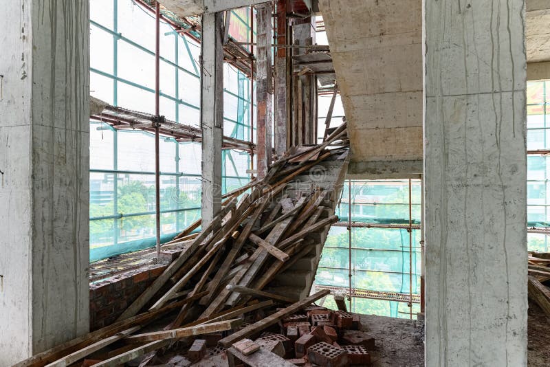 Inside of an Unfinished Building with Protection Scaffolding and ...
