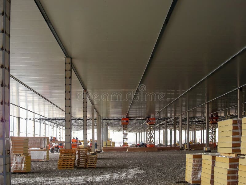 Inside a Vast Commercial Construction Site, Structural Steel and ...