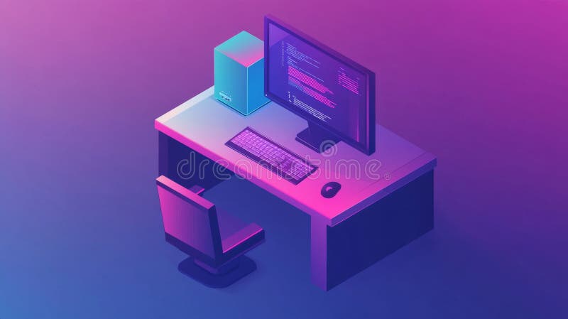 Inside a Video Game Streaming Office, an Illustration Highlights a Neon ...