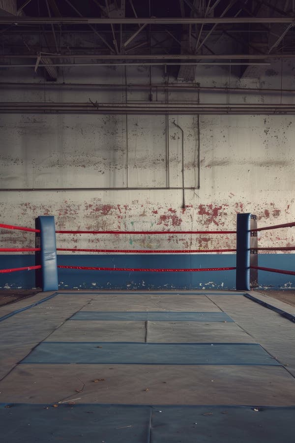 Inside View of a Boxing Gym with an Empty Ring and Worn Equipment ...