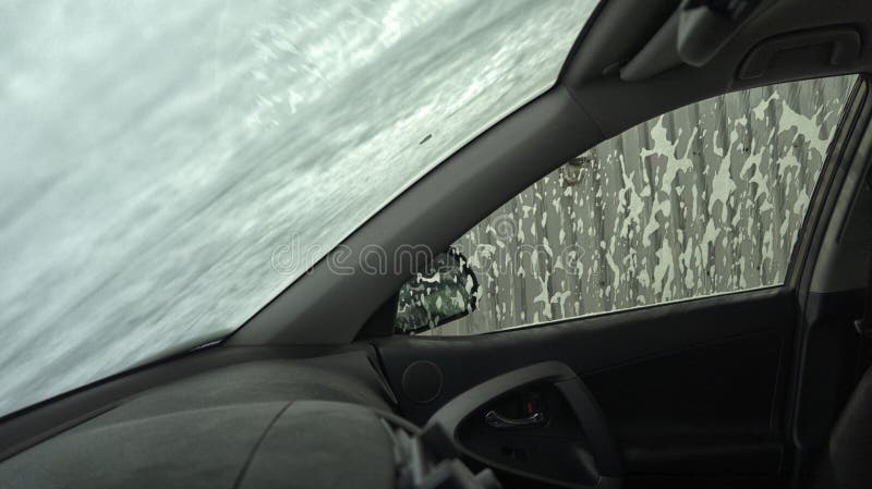 Inside View of a Car Being Washed on an Automatic Machine Stock Photo ...