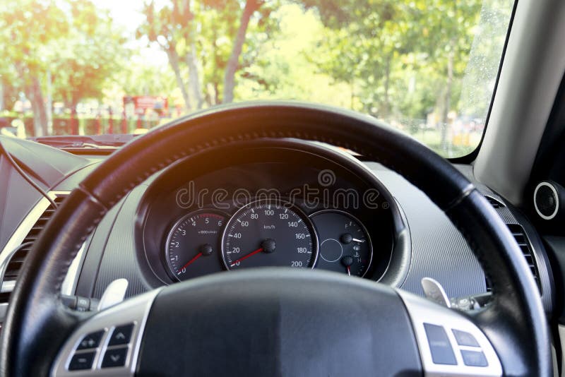 Inside View of Car in the Park. Stock Image - Image of blue, lifestyle ...