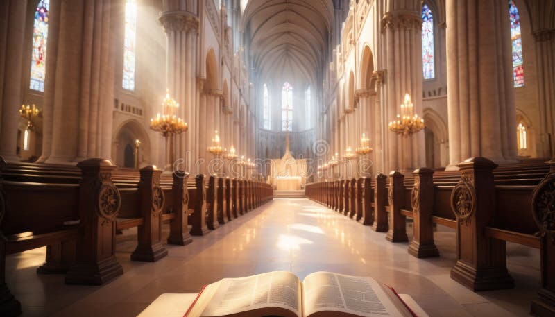 Serene Cathedral Interior stock image. Image of peaceful - 313530829