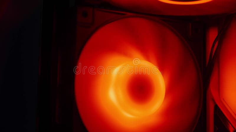 Inside View of a Computer with Flashing Bright Red RGB LED Backlighting ...