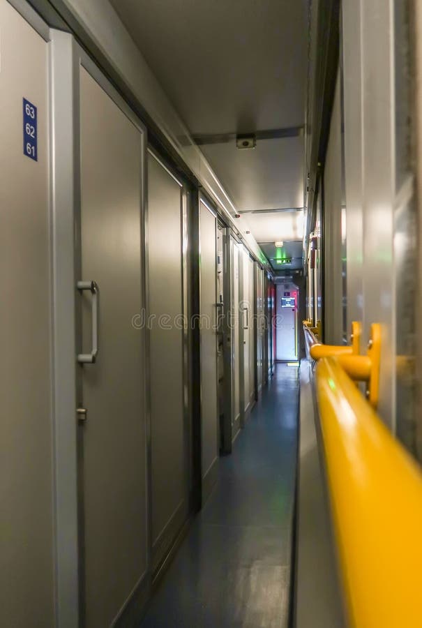 Inside View of Corridor Coach Wagon of a Train. Stock Photo - Image of ...