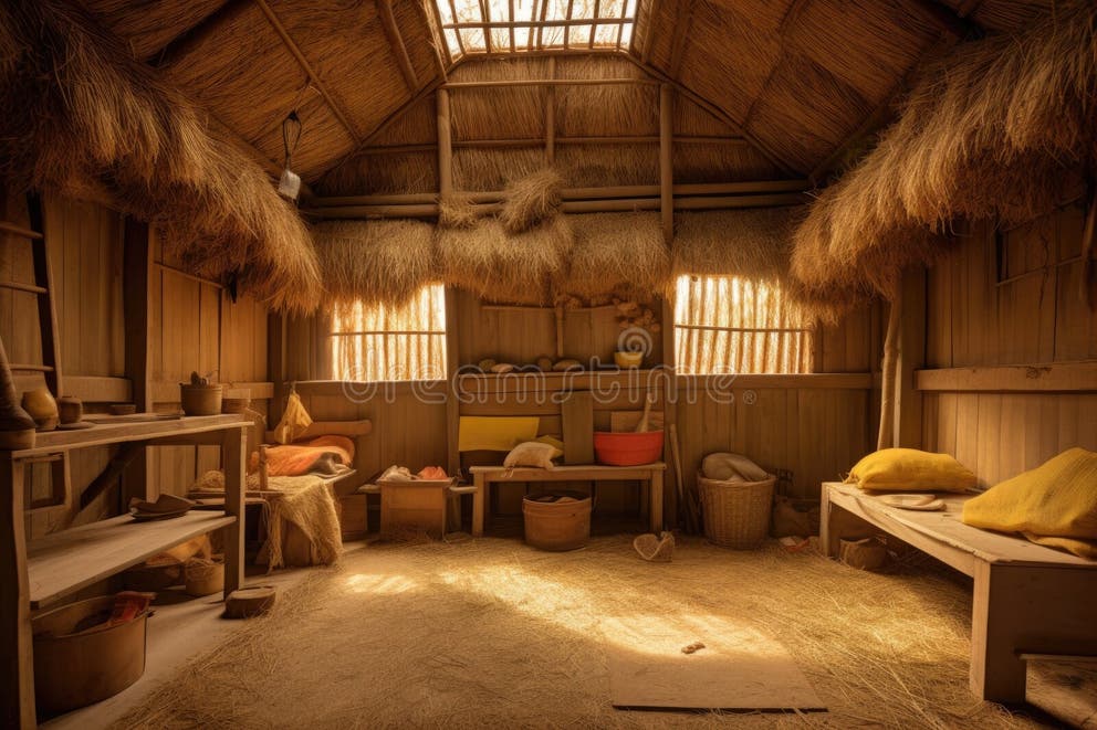 Inside View of Cozy, Straw-filled Coop Interior Stock Image - Image of ...