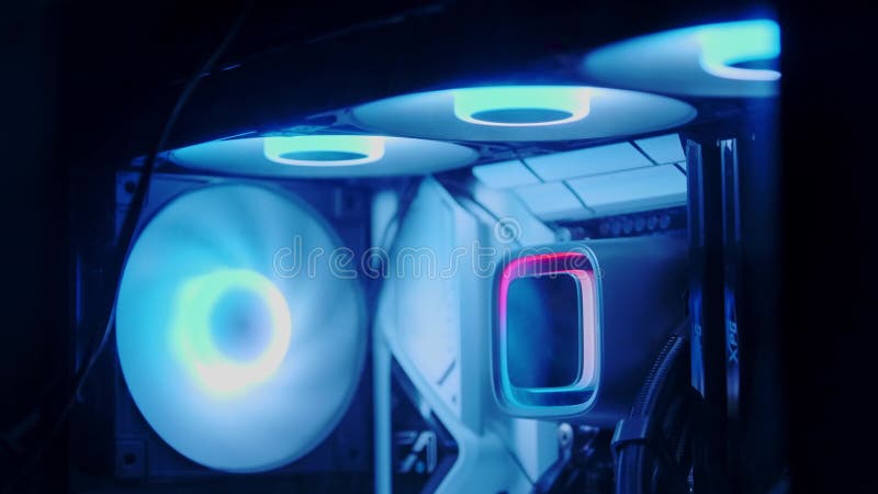 Inside View of a Custom Gaming PC with Vibrant Rainbow RGB LED Lighting ...