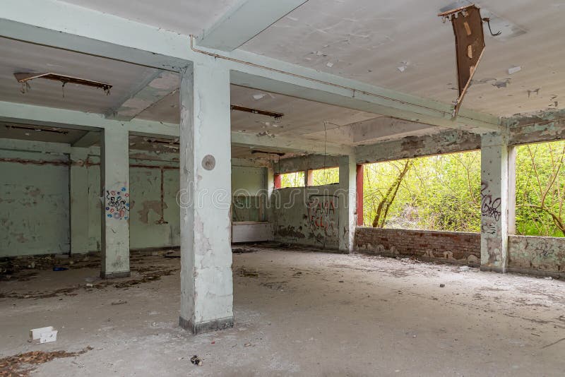 Inside View of a Deserted Run Down Building Stock Image - Image of ...