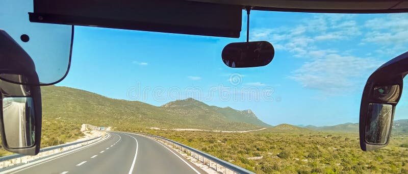 Inside View from Front Window of Bus, Traveling on Highway in Croatian ...