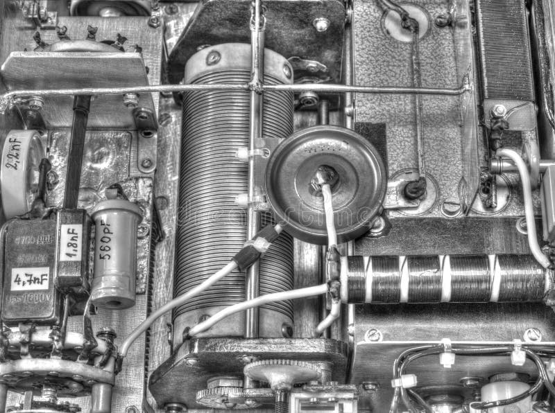 Inside View of High Frequency Power Amplifier in Black and White Stock ...