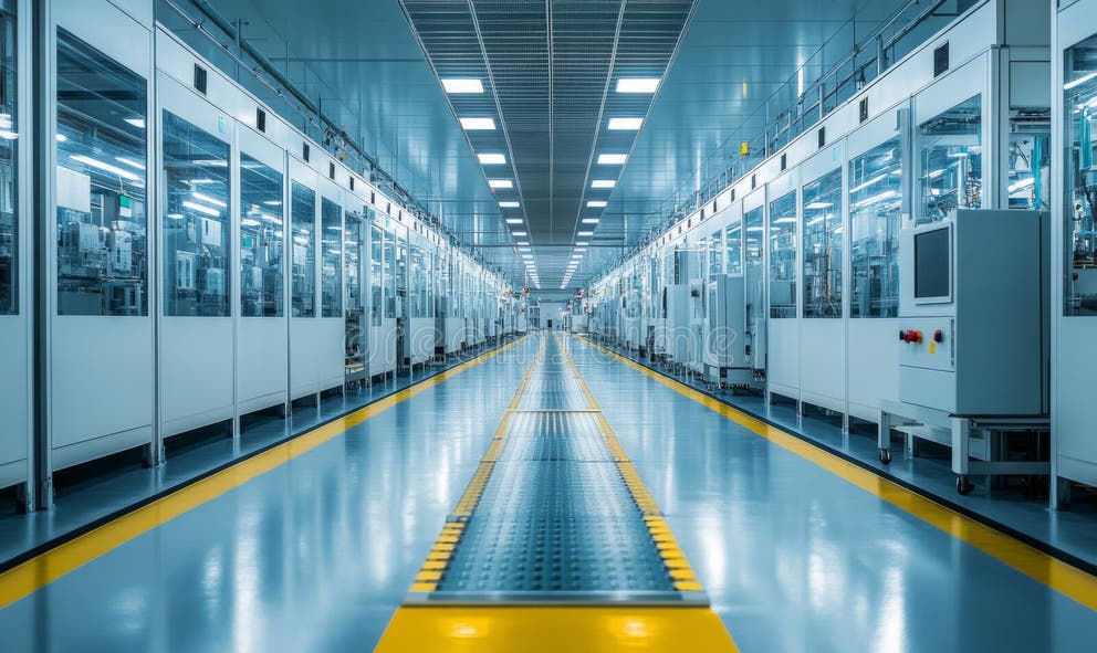 Inside View of a High-tech Microchip Manufacturing Facility, Technology ...