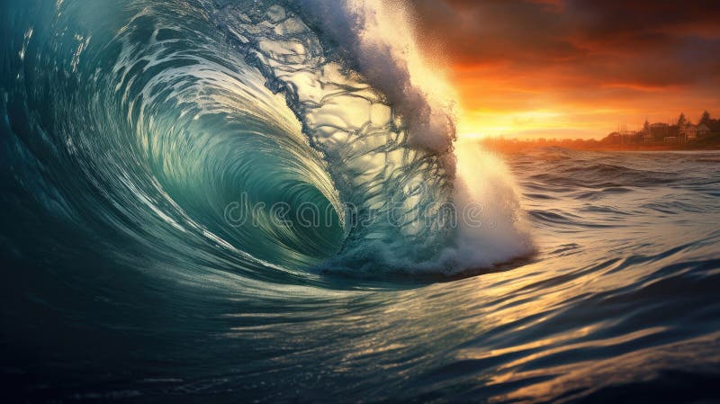 Inside View of the Huge Breaking Wave. Generative AI. Stock Photo ...