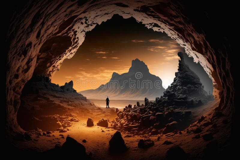 An Inside View of a Large Cave, Wallpaper, AI Generated Stock ...