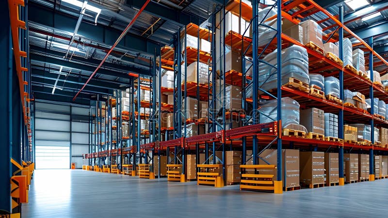 Inside View of a Large Industrial or Wholesale Warehouse. Multi-level ...