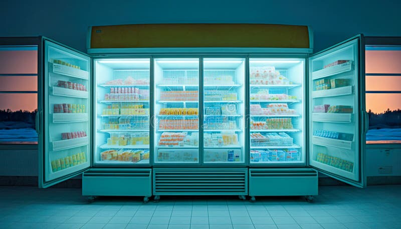 Inside View of a Large Supermarket Cooler, Generative AI Stock ...