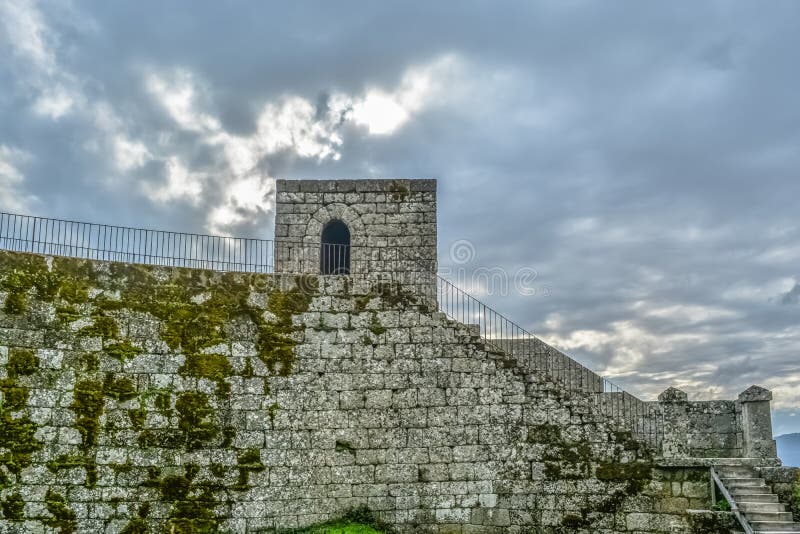 Inside View of Medieval Montalegre Castle, Dramatic Sky As Background ...