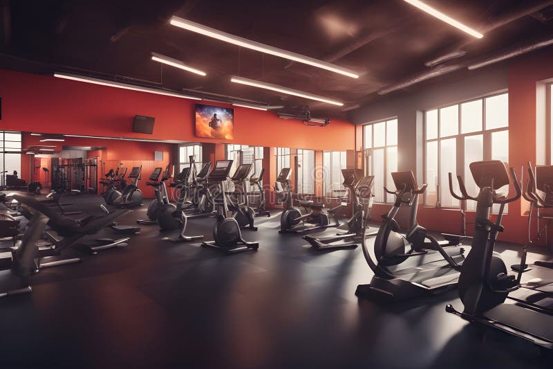 Inside View of a Modern Gym with Gym Equipment Stock Illustration ...