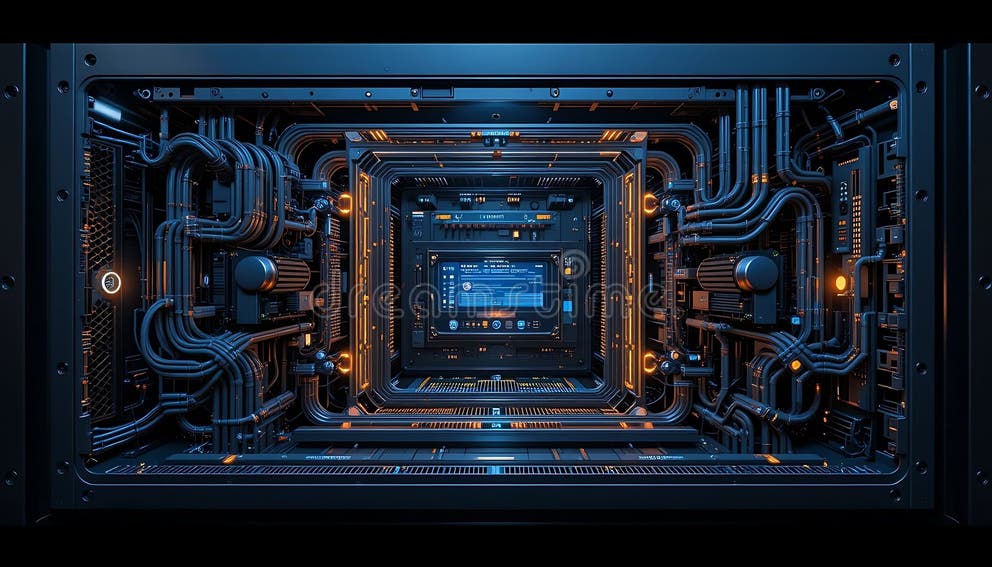 Inside View of a Modern Server Rack with Complex Wiring System Stock ...