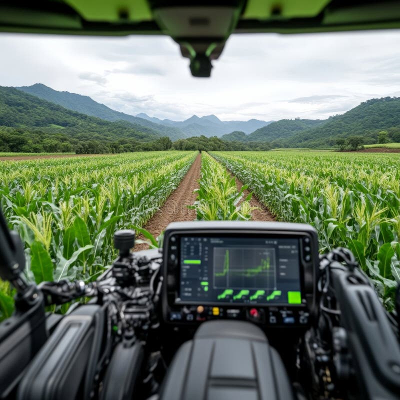 Inside View of a Modern Tractor Cockpit with Digital Dashboard Driving ...