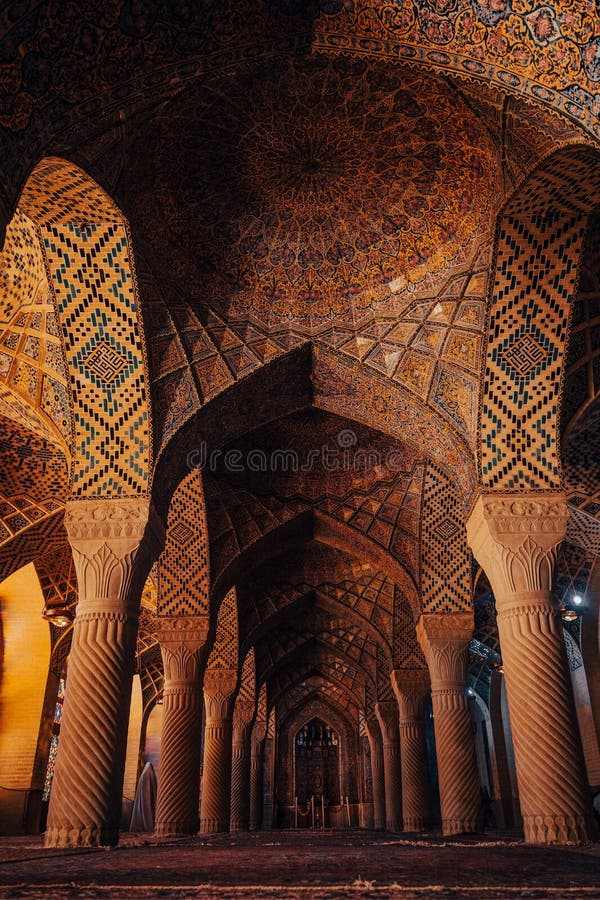 Inside View of Nasir Al-Mulk Mosque with Columns Stock Photo - Image of ...