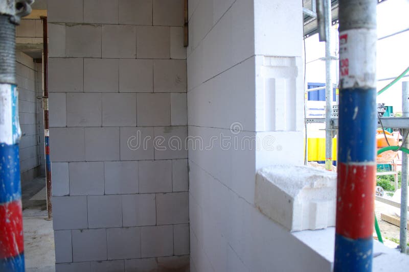 Inside View of a New Building with White Stone Walls Concrete and ...