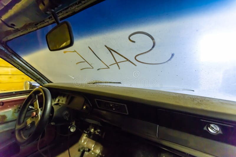 Inside View of Old Broken Car Interior with Dusty Vehicle Dashboard ...
