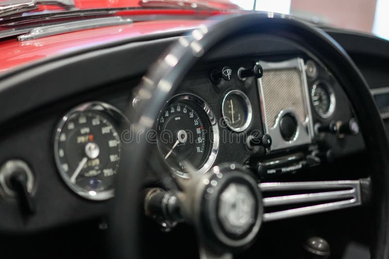 Inside View of an Old Car with Black Interior Stock Image - Image of ...