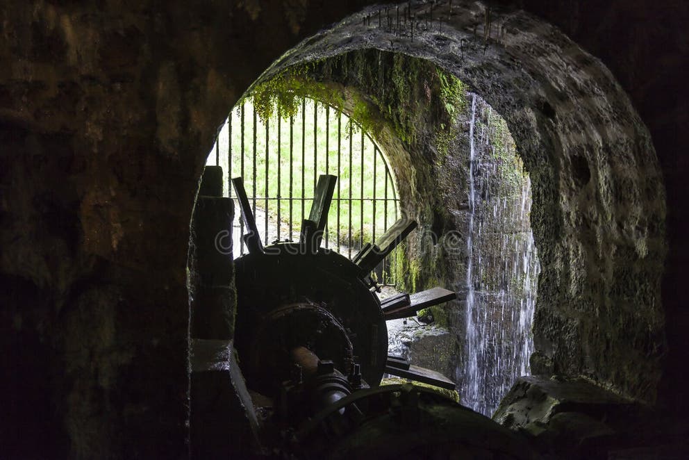Inside View of an Old Water Mill Stock Photo - Image of flow, drive ...