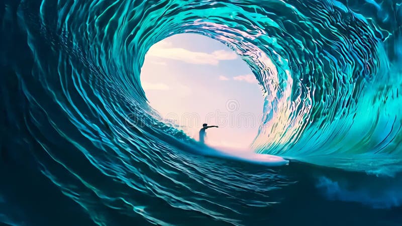 Inside View of a Powerful Blue Ocean Wave Curling, Capturing the Energy ...