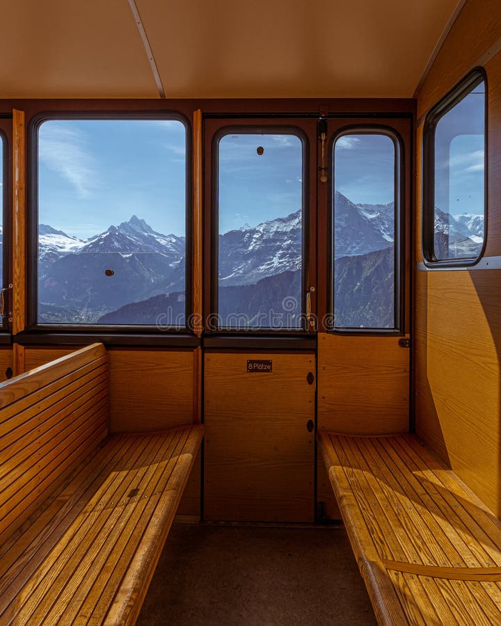 Inside View of a Train with Mountains in the Background Stock Photo ...