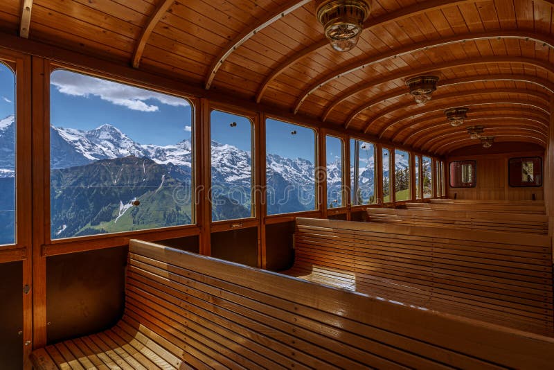Inside View of a Train with Mountains in the Background Stock Photo ...