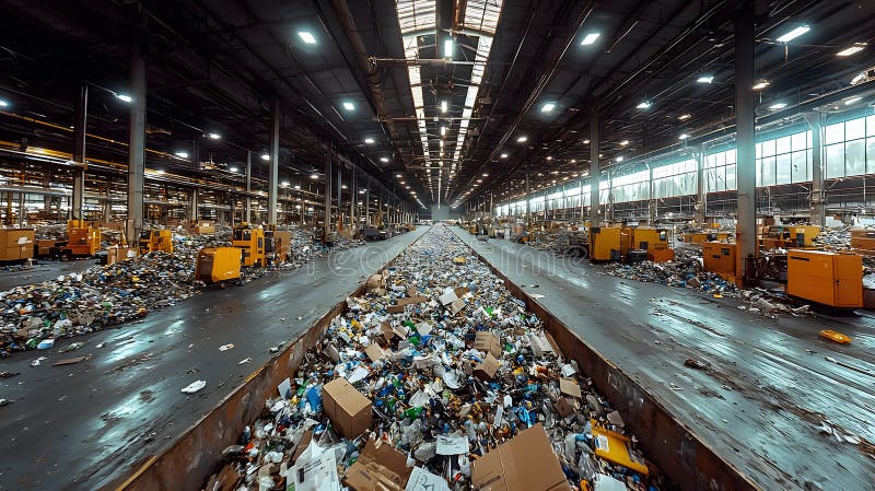 Inside View of a Recycling Facility with Waste Materials Stock ...