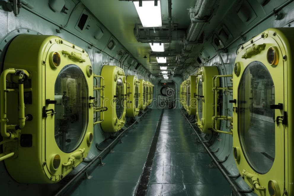 Inside View of a Submarines Narrow Corridor with Closed Hatches Stock ...