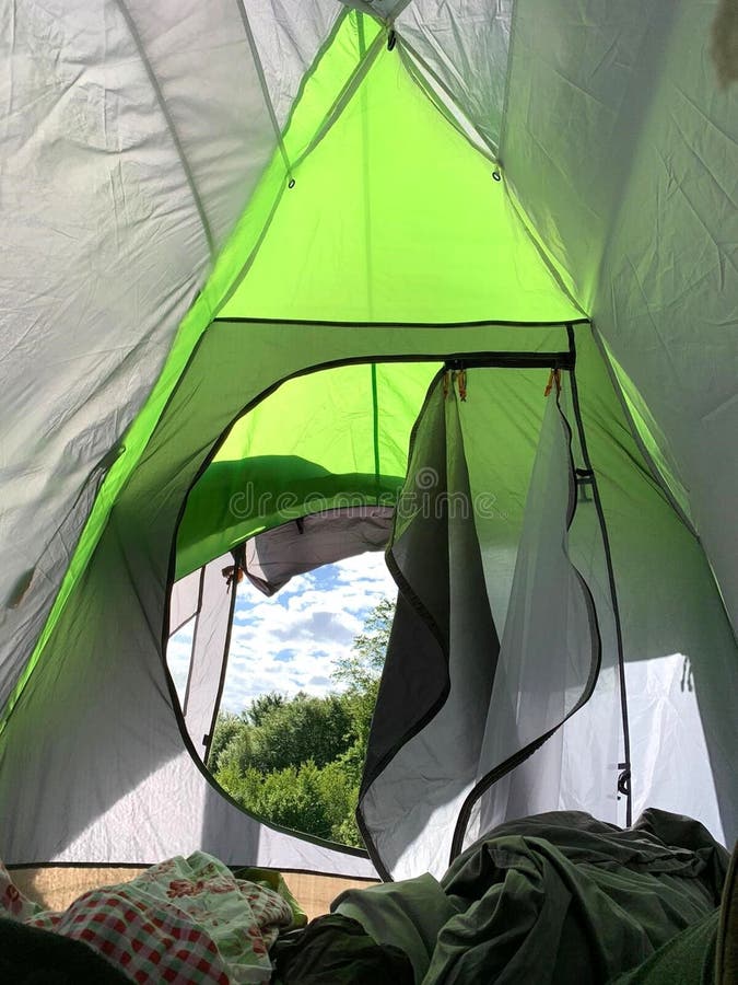 Inside View from Tent on Trees and the Sky Stock Image - Image of ...