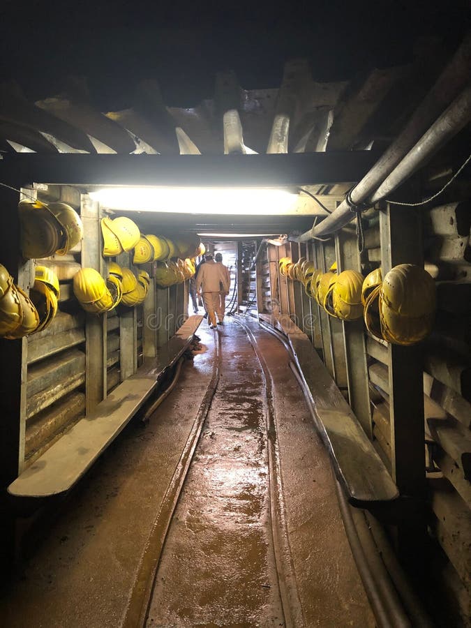 Inside View of the Underground Tunnel of Coal Mining with Yellow ...