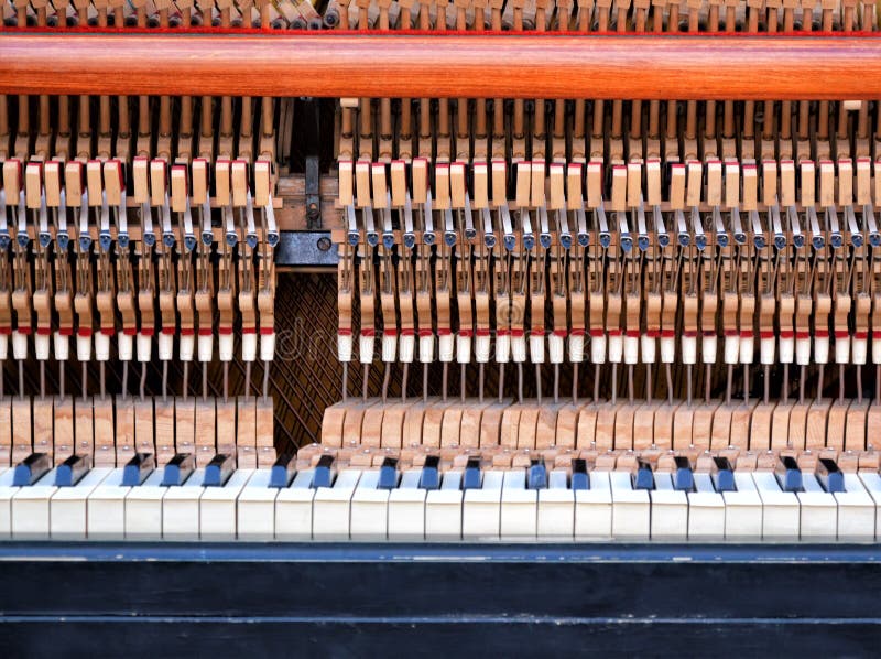 Inside of the Vintage Piano: String, Pins, Keys and Hammers Stock Image ...