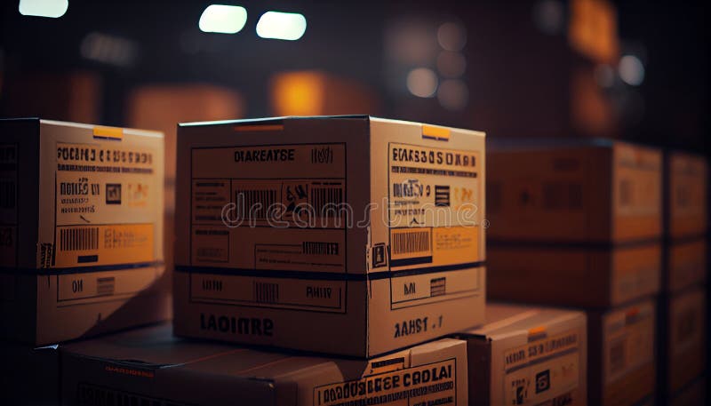 Inside Warehouse, Cardboard Boxes Stack for Distribution ,generative AI ...
