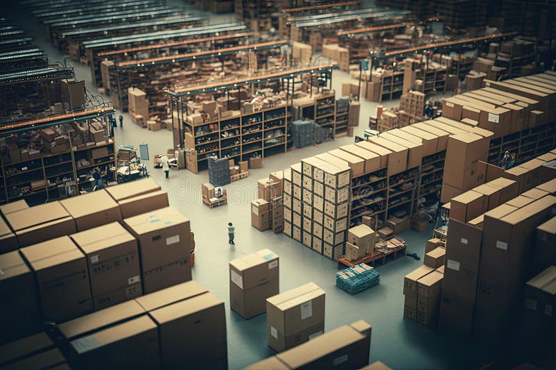 Inside of Warehouse with Endless Cardboard Boxes and Pallets with ...