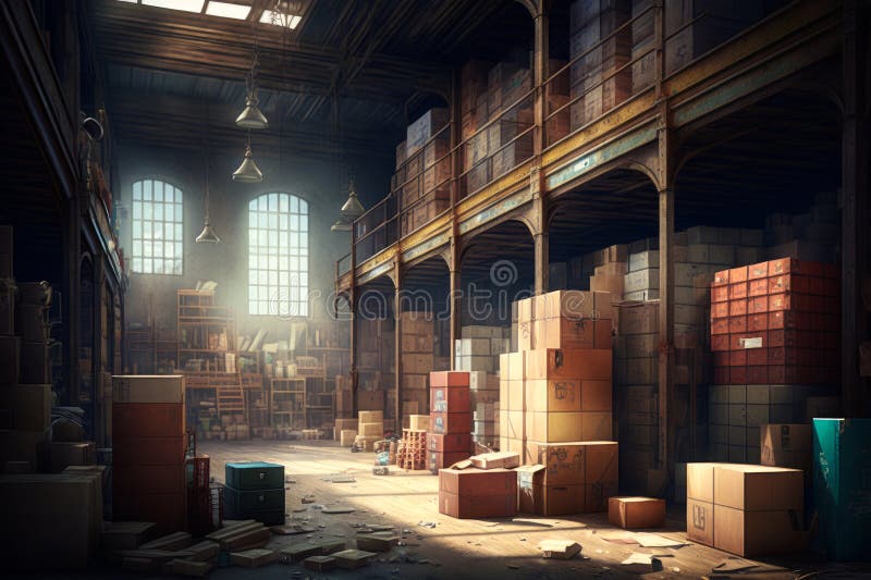 The Inside of Warehouse Filled with Boxes. Generative AI Stock ...