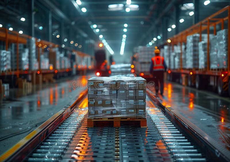 Inside the Warehouse, a Loader Operates an Electric Forklift, Moving ...