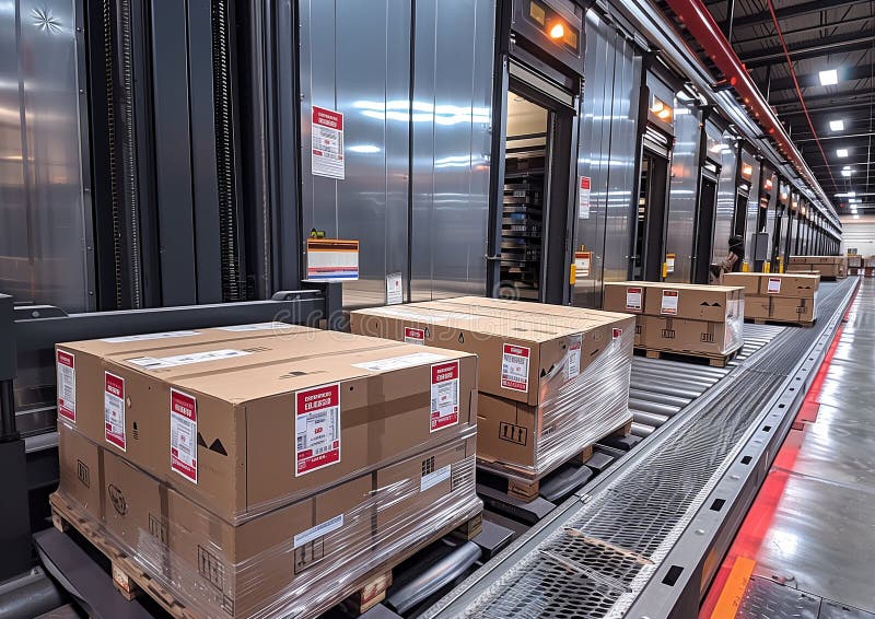 Inside the Warehouse, a Loader Operates an Electric Forklift, Moving ...
