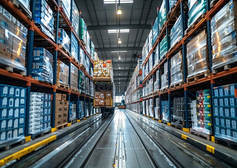 Inside the Warehouse, a Loader Operates an Electric Forklift, Moving ...