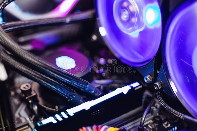 Inside Of Water Cooled High Performance Modern Computer. Water Cooling ...
