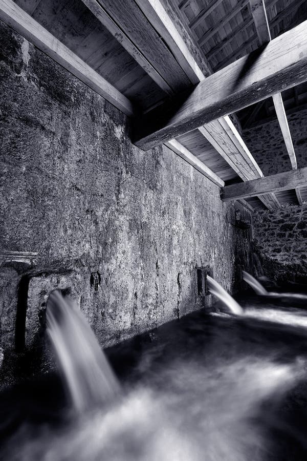 Inside of a Water Mill Running Stock Image - Image of processing ...