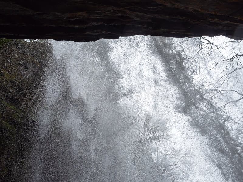 Inside the Waterfall. a Waterfall Stream Pours from a Cliff. Motion ...
