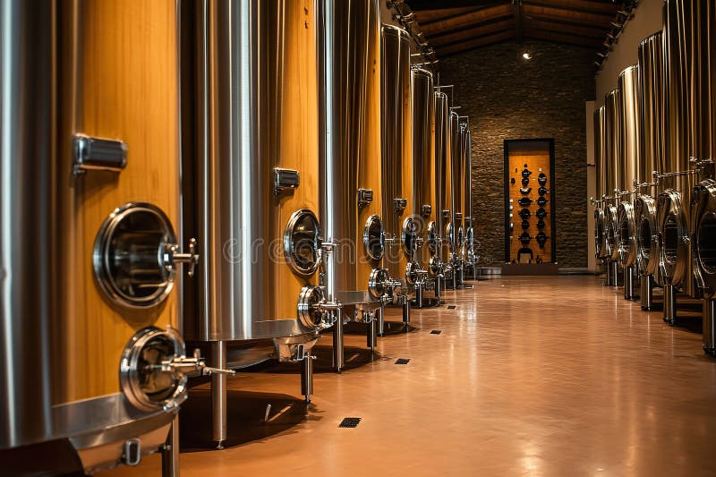 Inside Winery, Fermentation Happens in Large Stainless Steel Vats ...