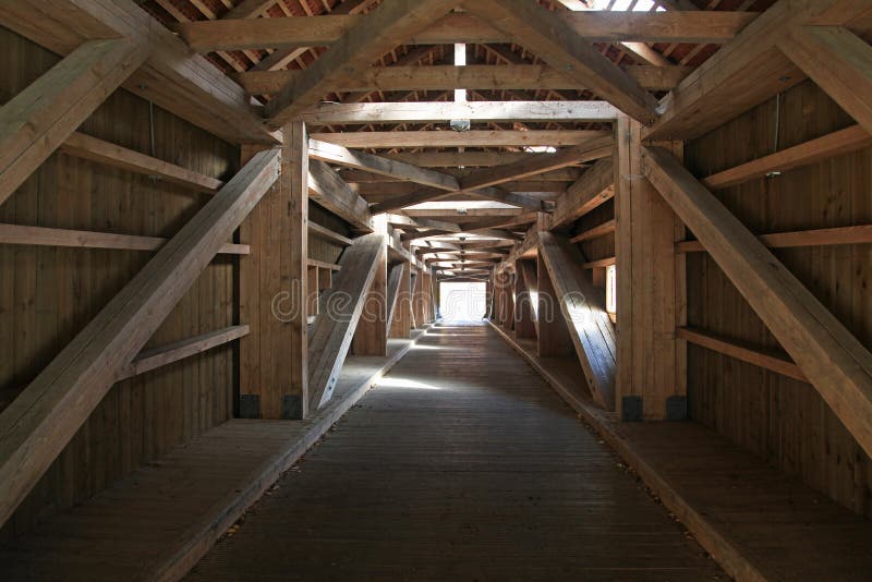 Inside a Wooden Covered Bridge Stock Photo - Image of light ...