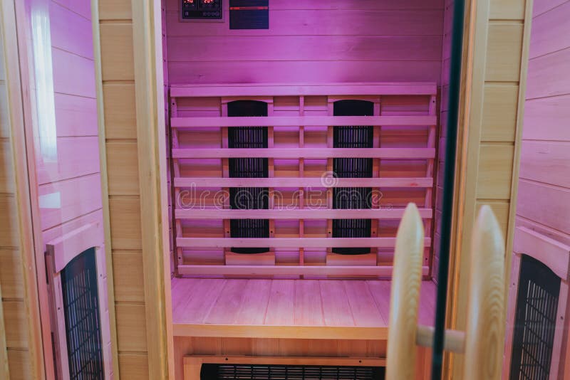 Inside of a wooden sauna stock photo. Image of therapy - 263016346