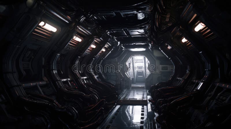 Inside a Xenomorph Spaceship. Space Base Corridor Stock Illustration ...
